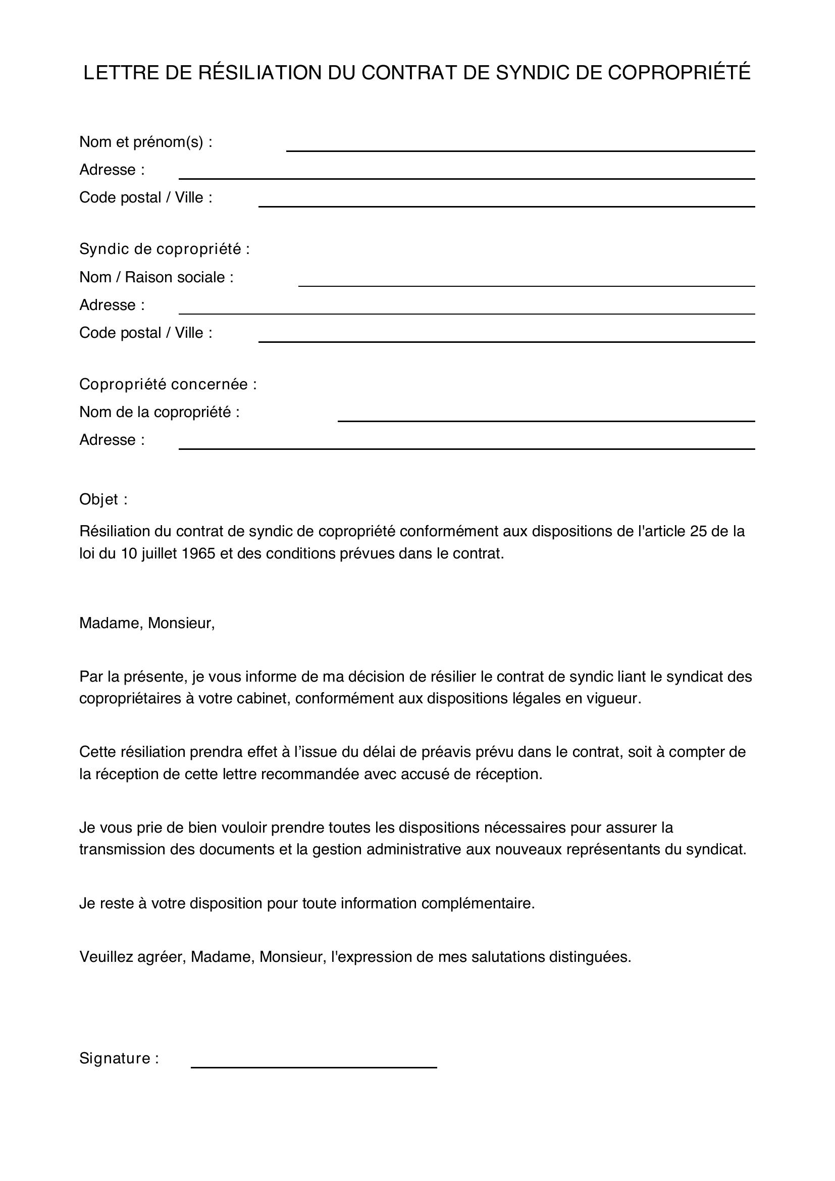 Lettre Type Changement De Syndic De Copropriete